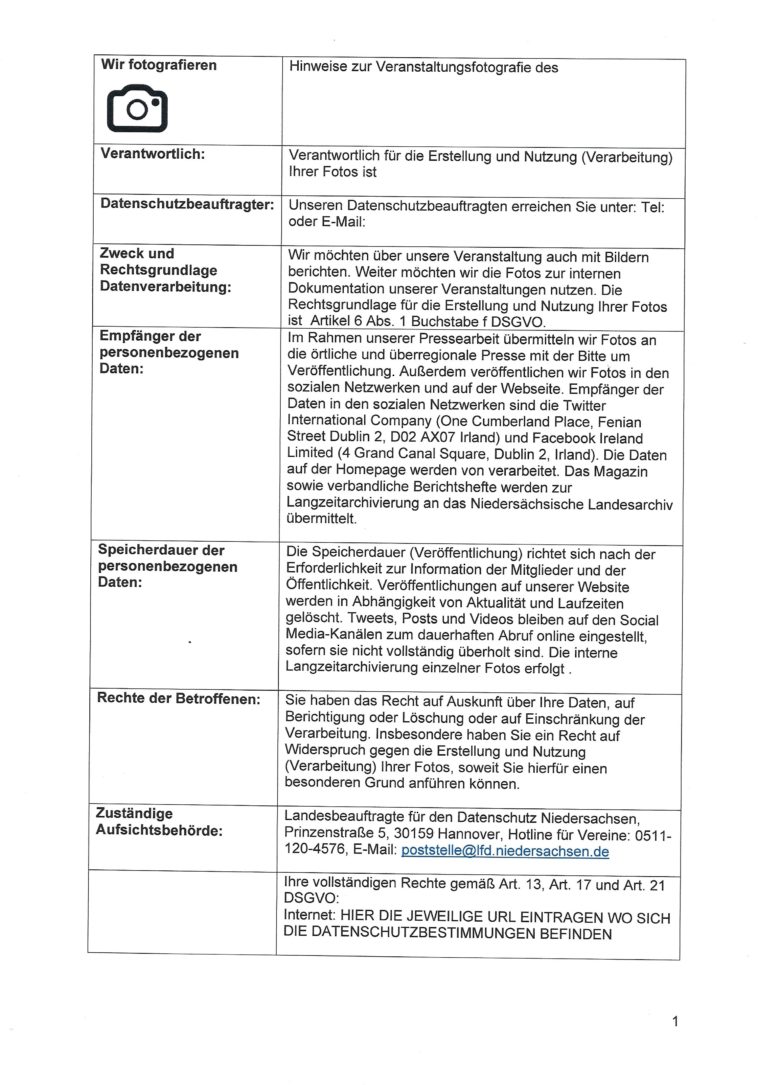 EU Datenschutz / Fotos auf Veranstaltungen – Kreissportbund Wesermarsch e.V.